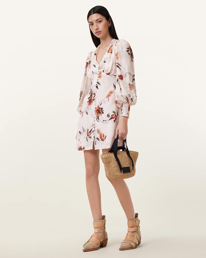 Auden Floral Mini Dress UNITY ECRU WHITE | ALLSAINTS
